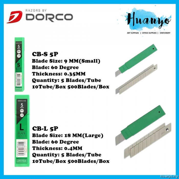 Dorco Cutter Blade Refill 9/18MM 10Tubes/Box (Small/Large) CB-S 5P/CB-L 5P