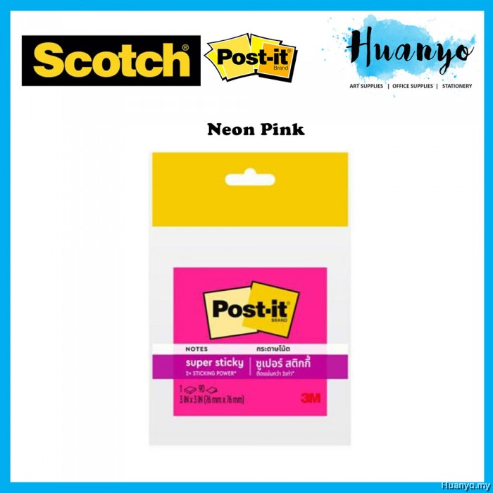3M Scotch Post-it Neon Colour Sticky Notes 3 x 3 Inch 76 x 76 MM 90 Sheets