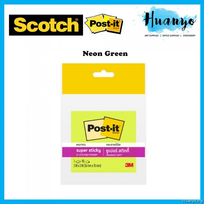 3M Scotch Post-it Neon Colour Sticky Notes 3 x 3 Inch 76 x 76 MM 90 Sheets