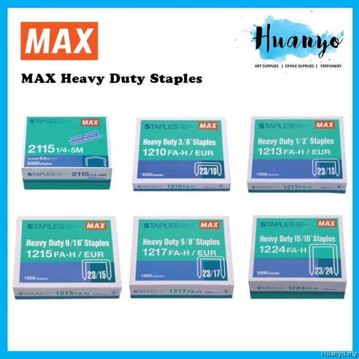 Max Heavy Duty Staples Bullet No. 1210 23/10, 1213 23/13, 1217 23/17