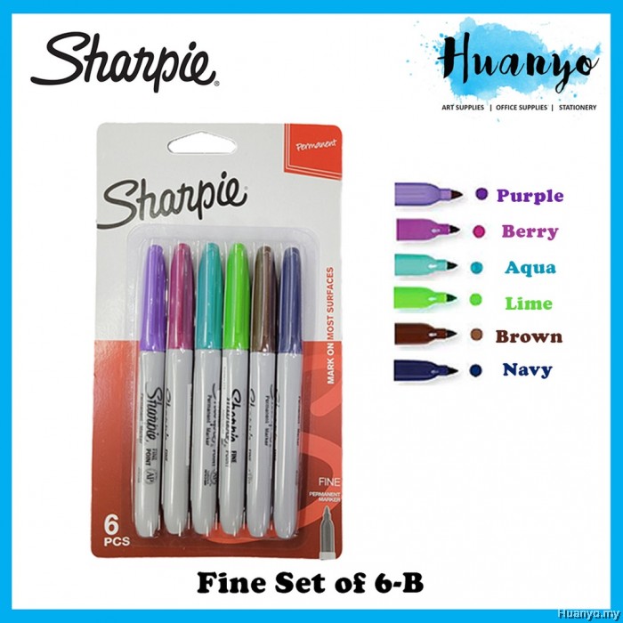 Sharpie Fine Colour Permanent Marker Pen Set Of 6 (A / B) | Warna ...