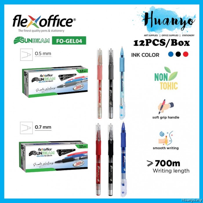FlexOffice Sunbeam Stick Gel Pen (12PCS/Box) Black/Blue/Red 0.5/0.7MM ...
