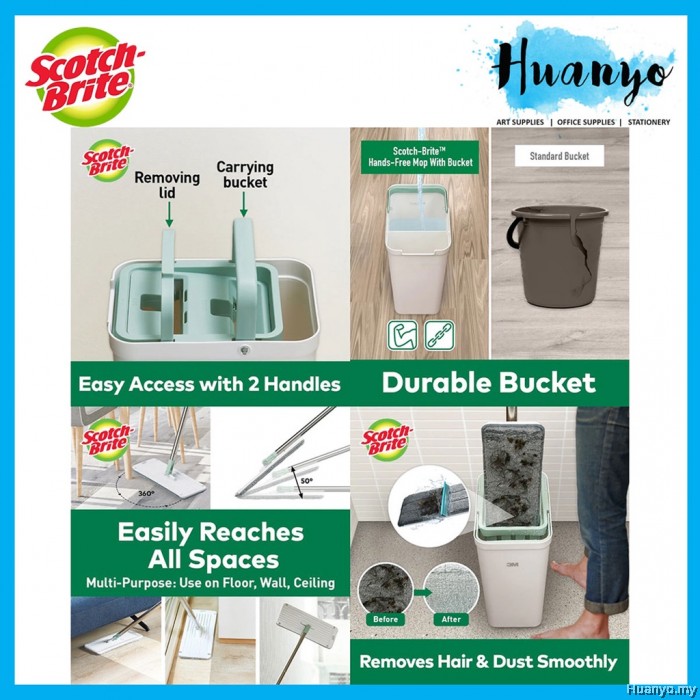 3M Scotch Brite Hands Free Flat Mop With Bucket Set | Mop Lantai ...