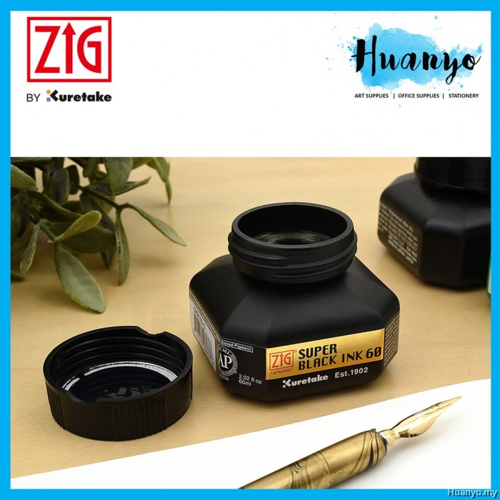 Kuretake ZIG Super Black Ink 60 Pigment For Cartoonist Manga Comic 60ML