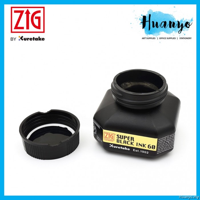 Kuretake ZIG Super Black Ink 60 Pigment For Cartoonist Manga Comic 60ML