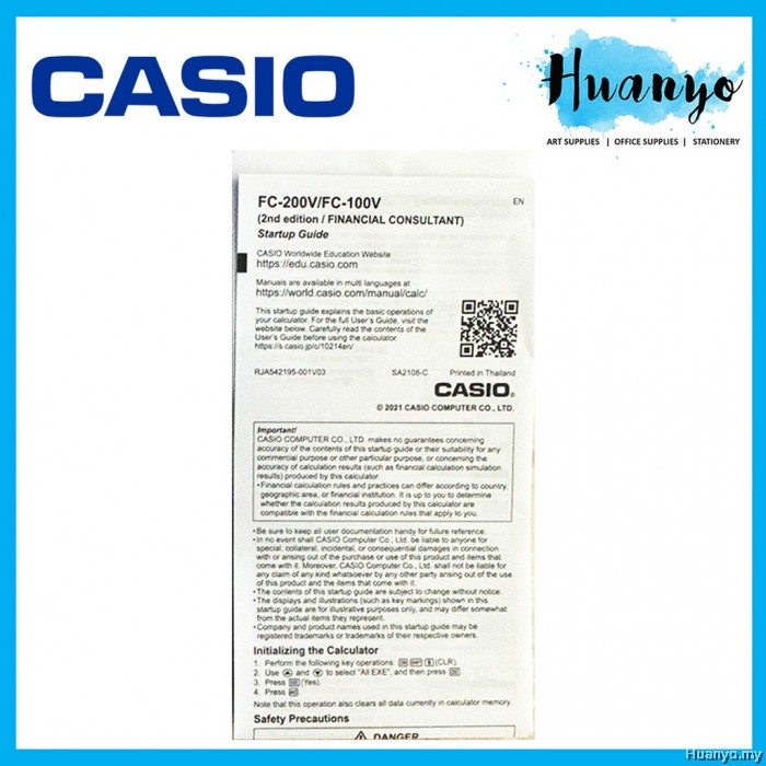 Casio Financial Consultant Calculator FC-100V 2nd Edition For Financial ...