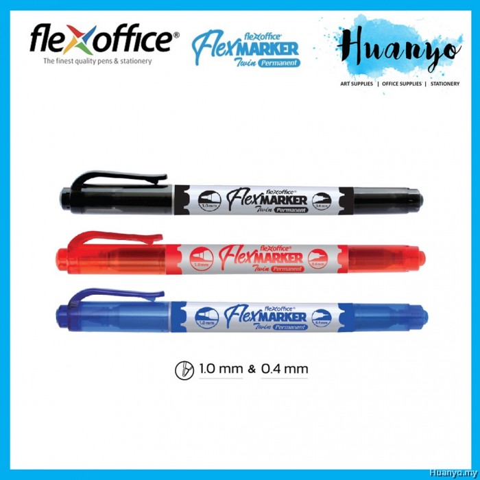 FlexOffice FlexMarker Twin Tip Permanent Marker Per PCS (Blue/Black/Red ...