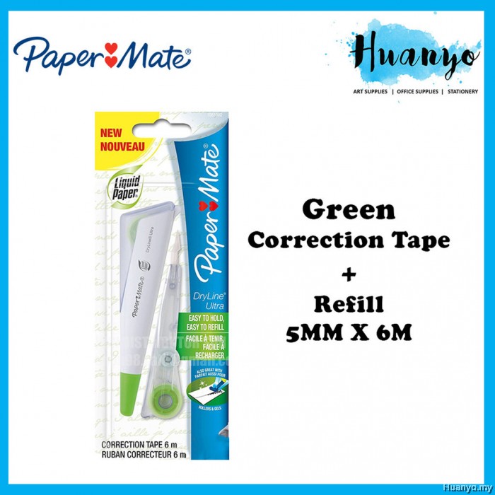 Paper Mate Dryline Ultra Correction Tape + Refill 5MM X 6M Blue / Green ...