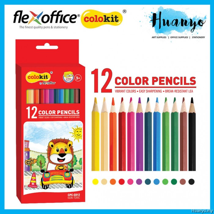 FlexOffice Colokit Colored Pencils Non-Toxic Pre-Sharpened Set of 12/24 ...