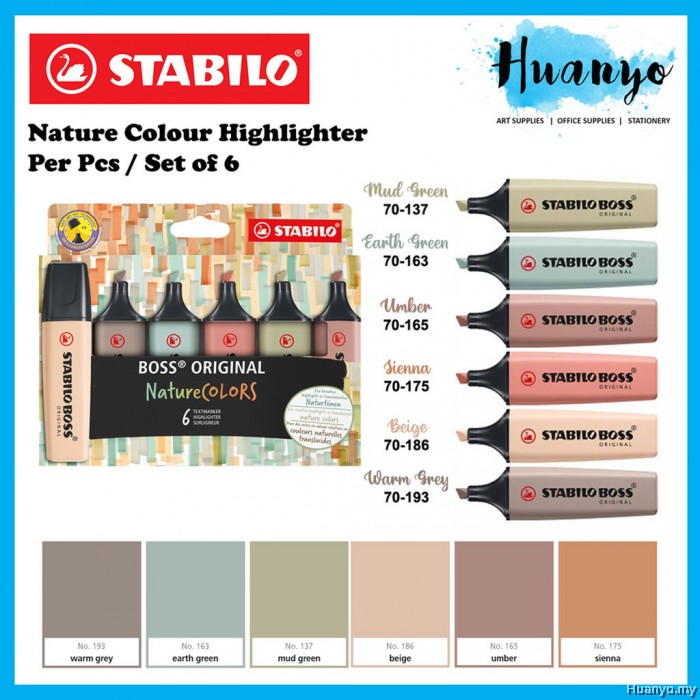 Stabilo Boss Original Nature Colors Highlighter Textliner Pen Set of 6