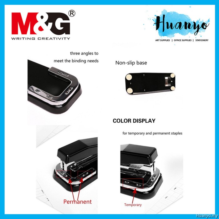 M&G Heavy Duty 360 Degree Rotatatable Stapler No 12 (Black / Blue / Grey)