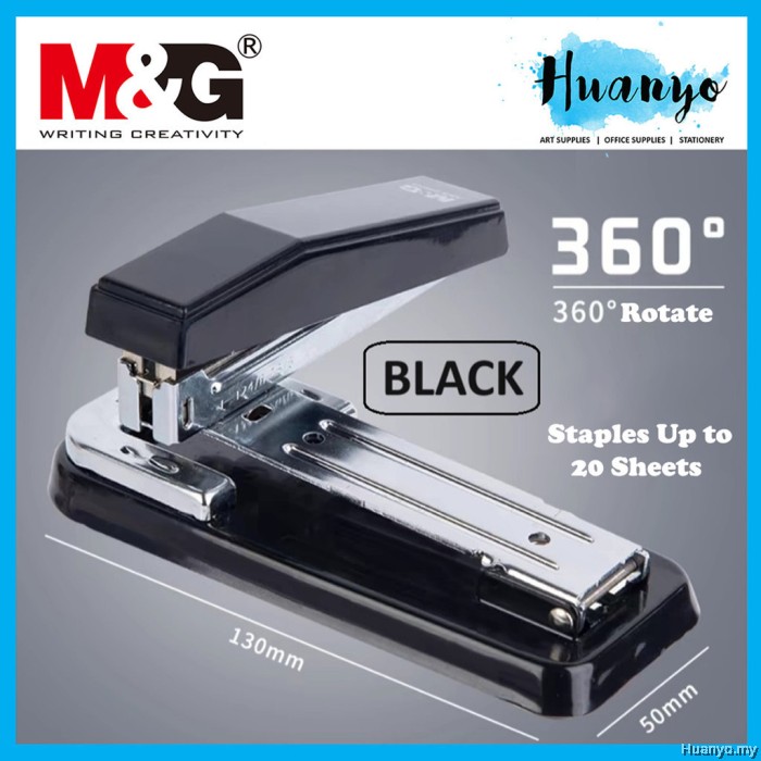 M&G Heavy Duty 360 Degree Rotatatable Stapler No 12 (Black / Blue / Grey)