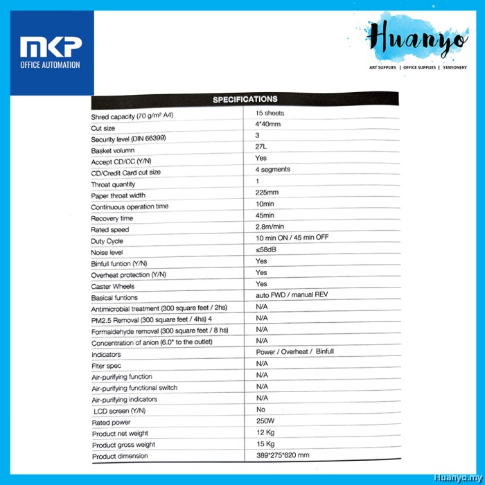 MKP SHP-S15 Paper Shredder with Wastebasket (Cross Cut, Shredder ...