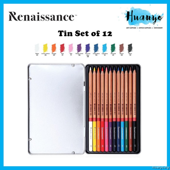 Renaissance Artists' Coloured Pencil Tin (Permanent Colour Set of 12 ...