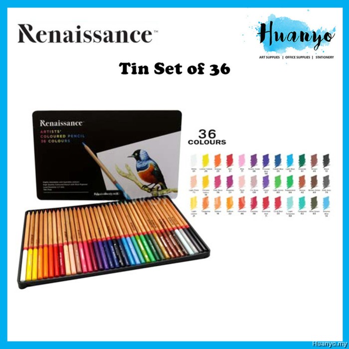 Renaissance Artists' Coloured Pencil Tin (Permanent Colour Set of 12 ...