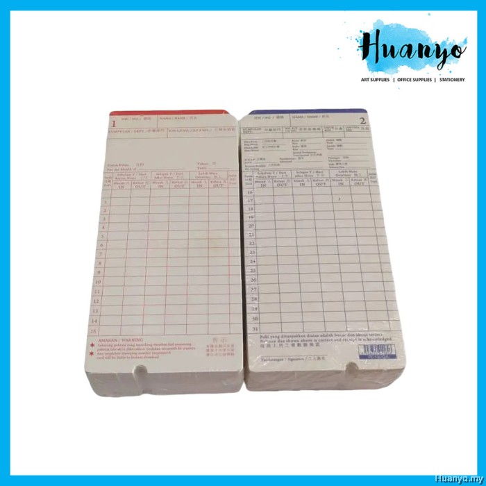 Punch Card / Time Card / Worker Card / Attendance Card (Brown/White ...