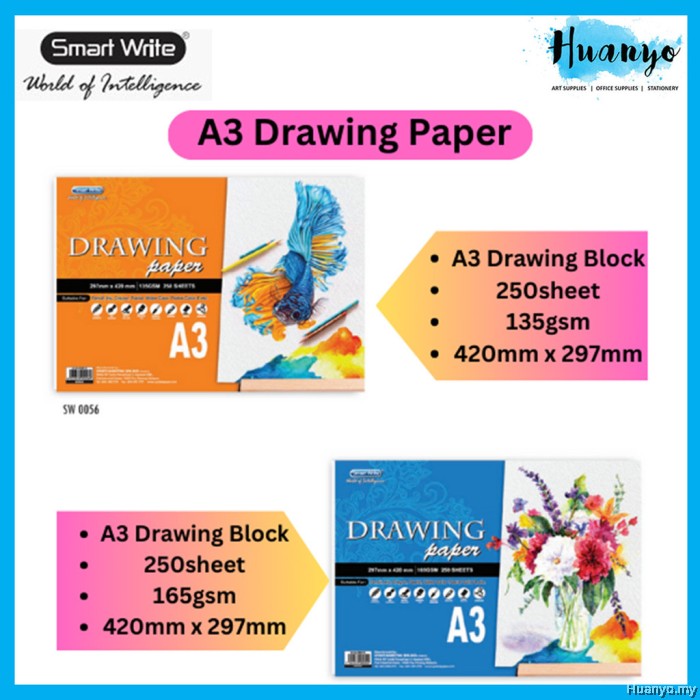 Smart Write A3 Drawing Paper White Kertas Lukisan Putih (135 / 165gsm ...