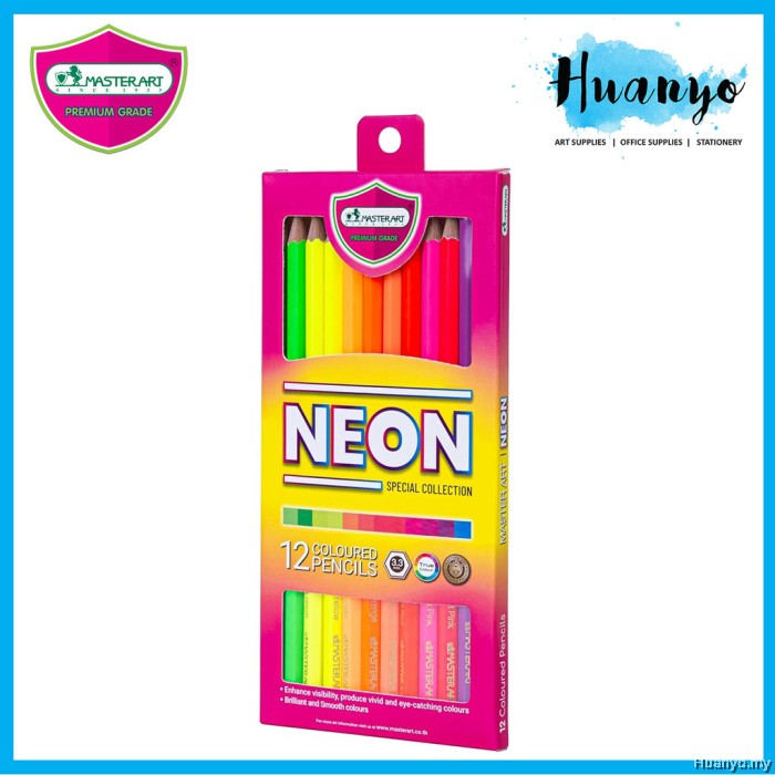 MASTERART Neon Colour Pencils 12 Fluorescent Bright Vibrant Color Set ...