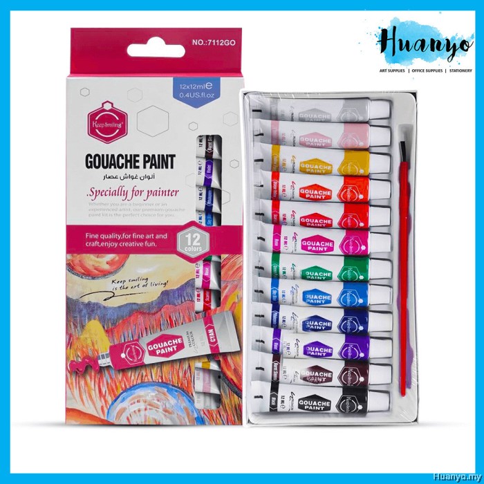 Artist Gouache Paint Set 12 Color 6ml Vibrant Opaque Water-Based Colors ...