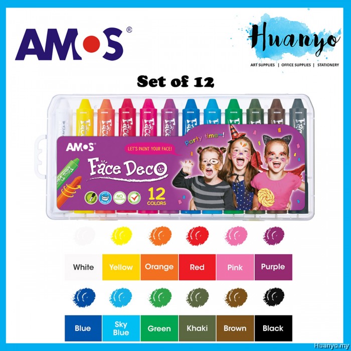 Amos Face Deco Paint Pastel Crayon (Box of 6 / 12 Colours)