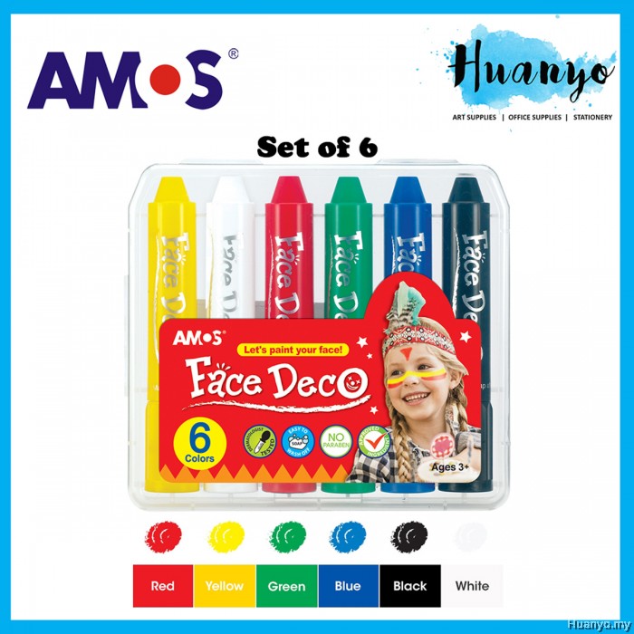 Amos Face Deco Paint Pastel Crayon (Box of 6 / 12 Colours)