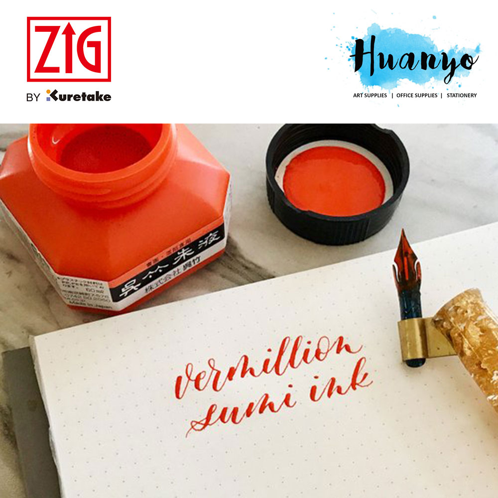 Kuretake Zig Japanese Calligraphy Ink Vermillion Red/Orange- 60ML