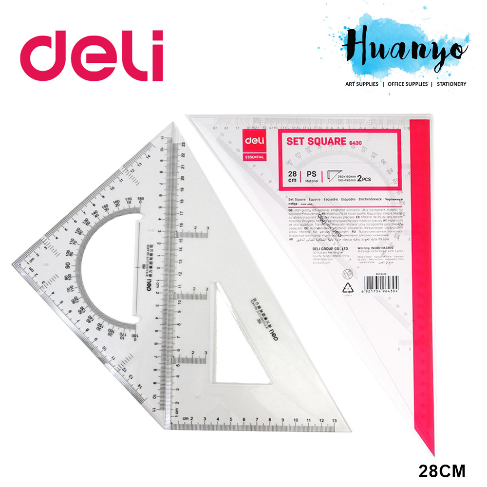 Deli Transparent Plastic Set Square Metric Ruler 28 CM 6430