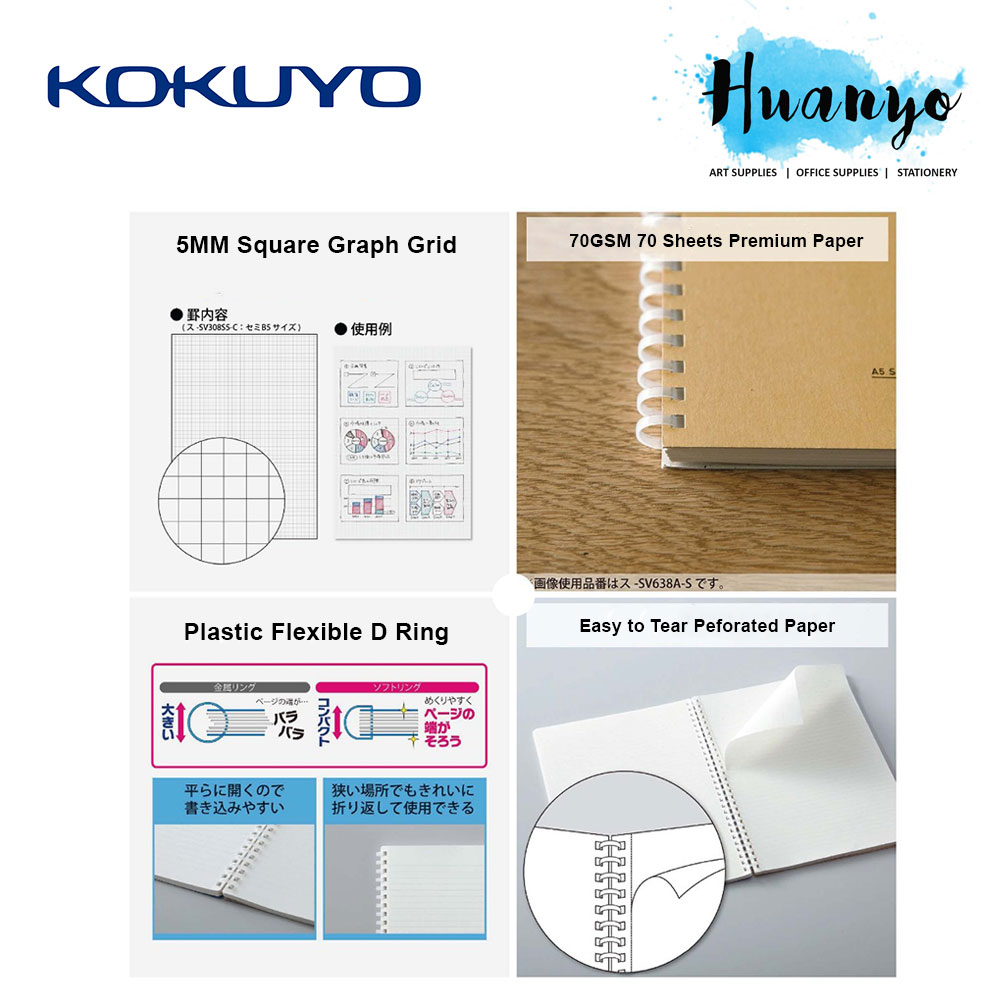 KOKUYO Soft Ring 5mm Graph Grid Note Book A5 70gsm 70 sheets