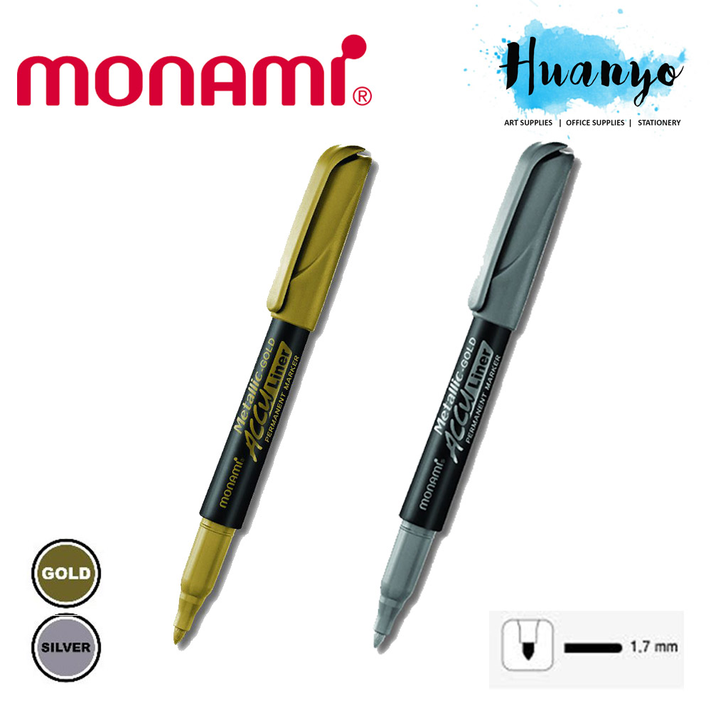 Monami Accu Liner Metallic Permanent Marker Bullet Tip (Gold, Silver)