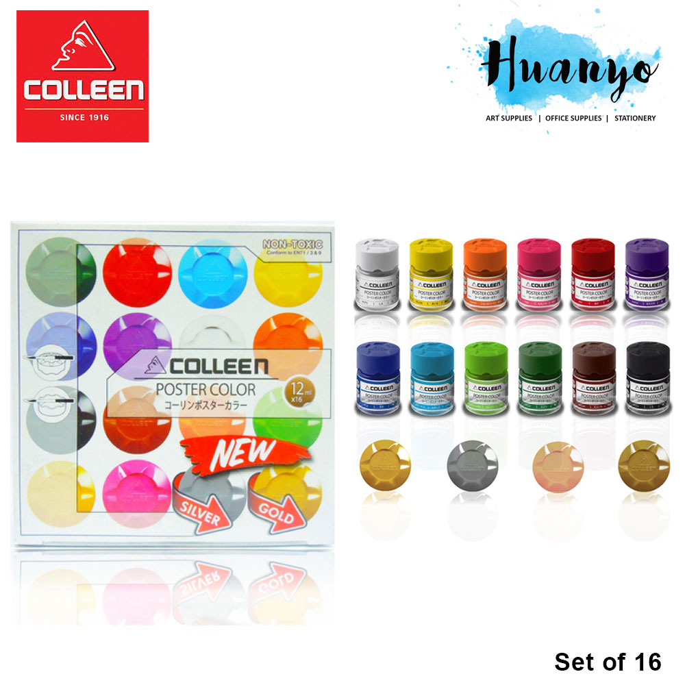 Colleen Non Toxic Poster Colour Set of 16 (Include Metallic Gold and ...
