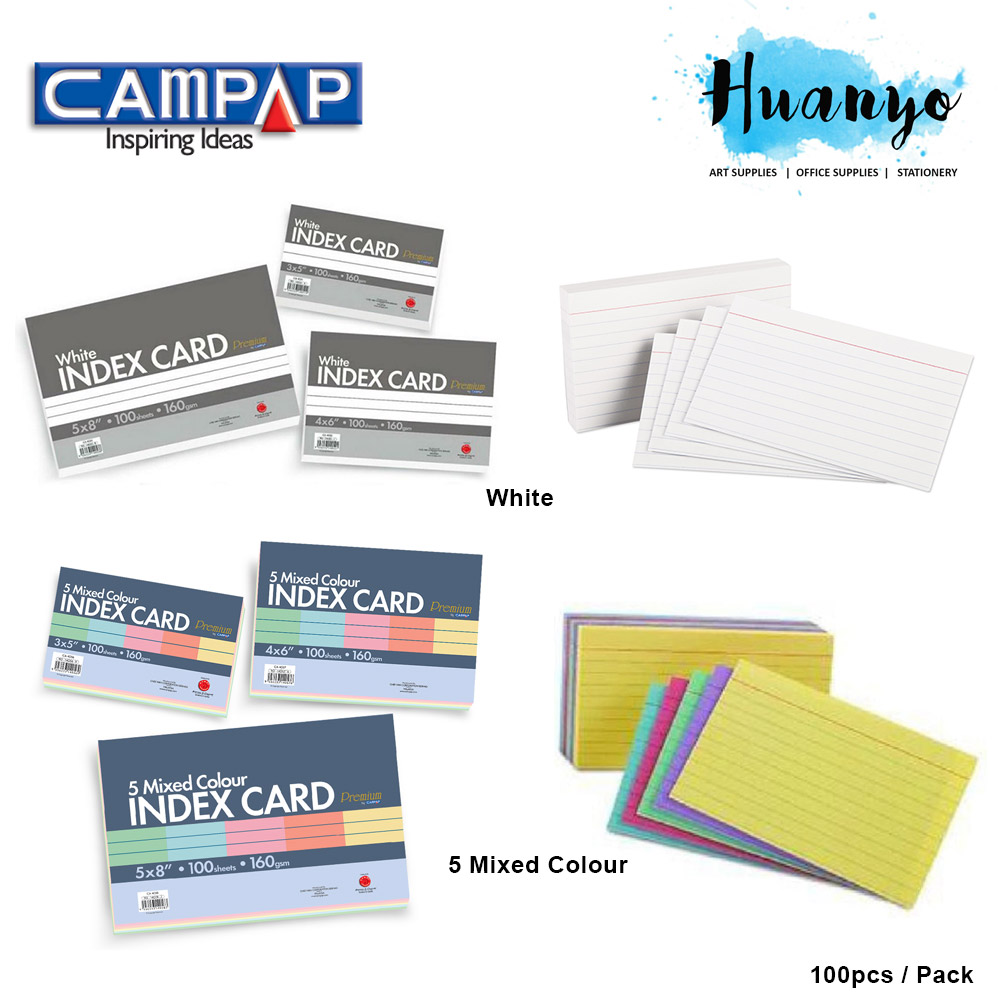 Campap White Index Card 3" X 5" Inches (160GSM, 100 Sheets/Pack)