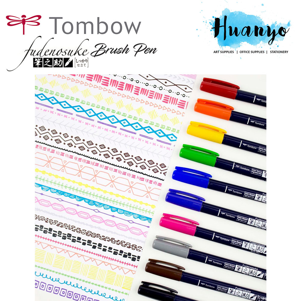 Tombow Fudenosuke Drawing & Calligraphy Colour Brush Pen (Hard Tip ...
