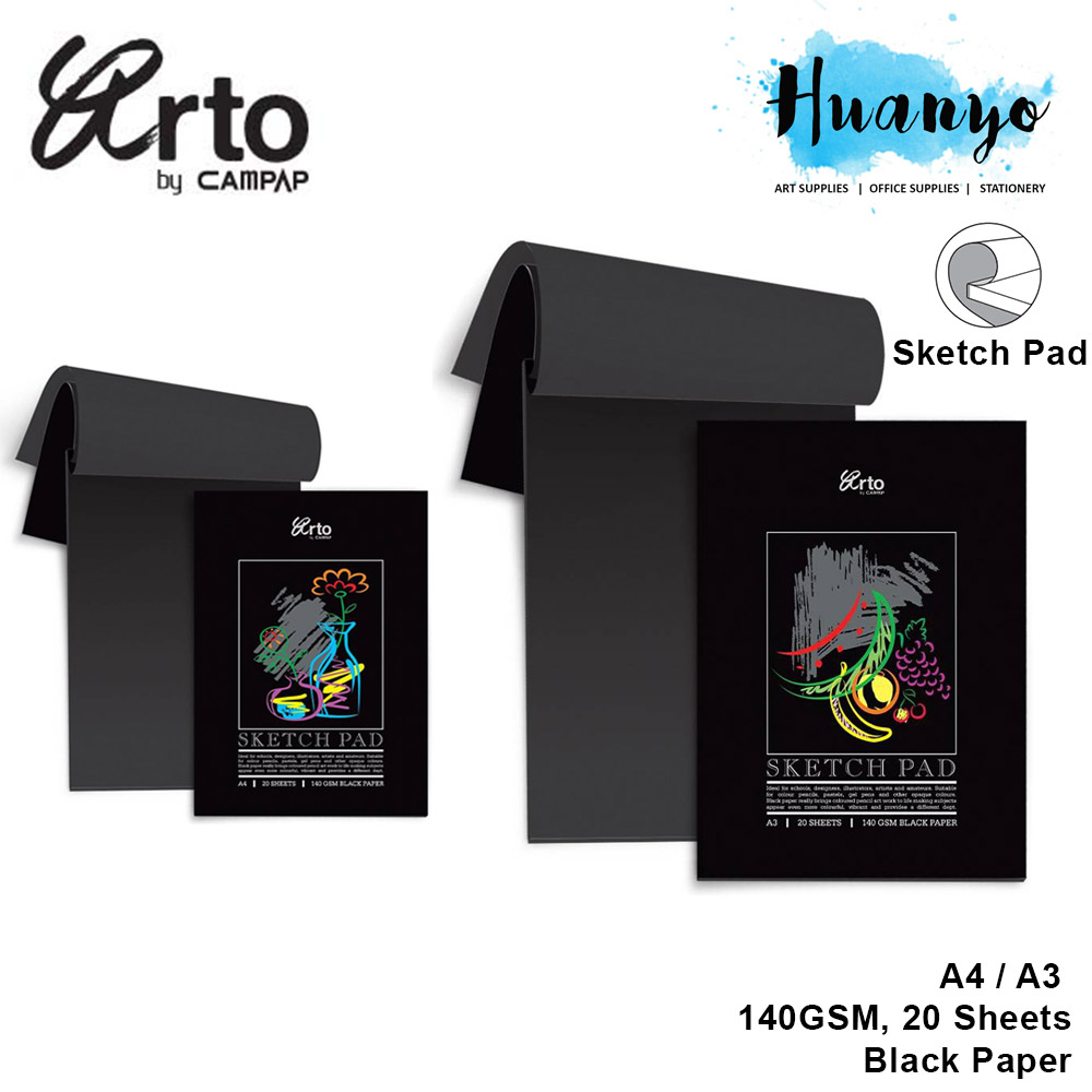 Campap Arto Black Paper Drawing Sketch Pad 20 Sheets (140gsm, A4 / A3)
