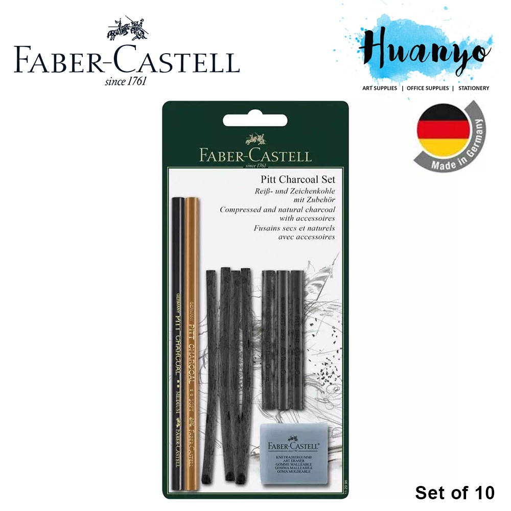 Faber Castell Artist Pitt Natural Charcoal Stick & Pencil Set of 10
