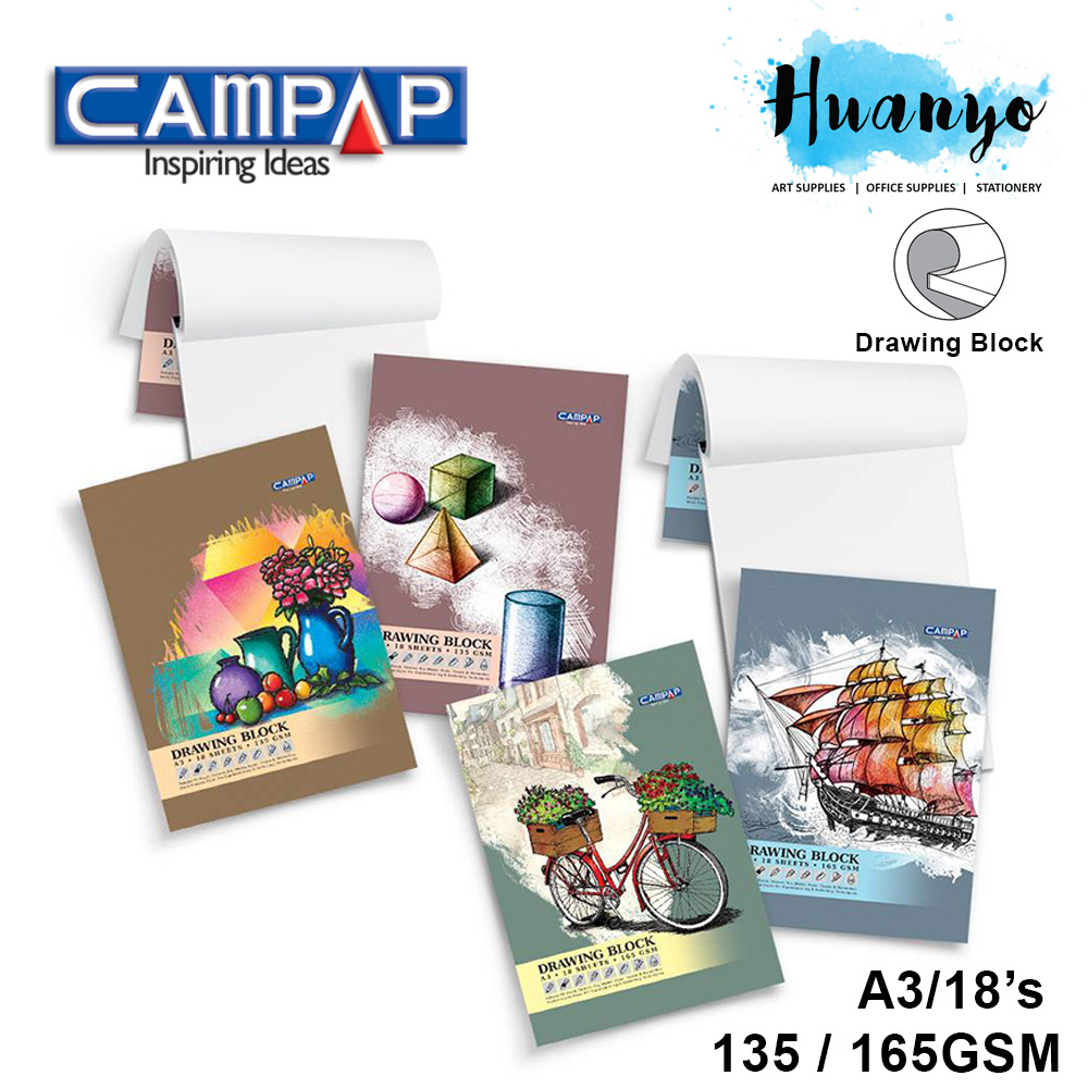 CAMPAP Premium Drawing Paper Pad Block A3 Size 18 Sheets (135GSM ...