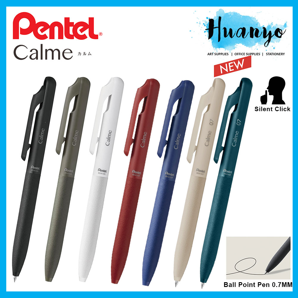 Pentel Calme Leather Grip Silent Click Retractable Ball Point Pen 0.7mm ...