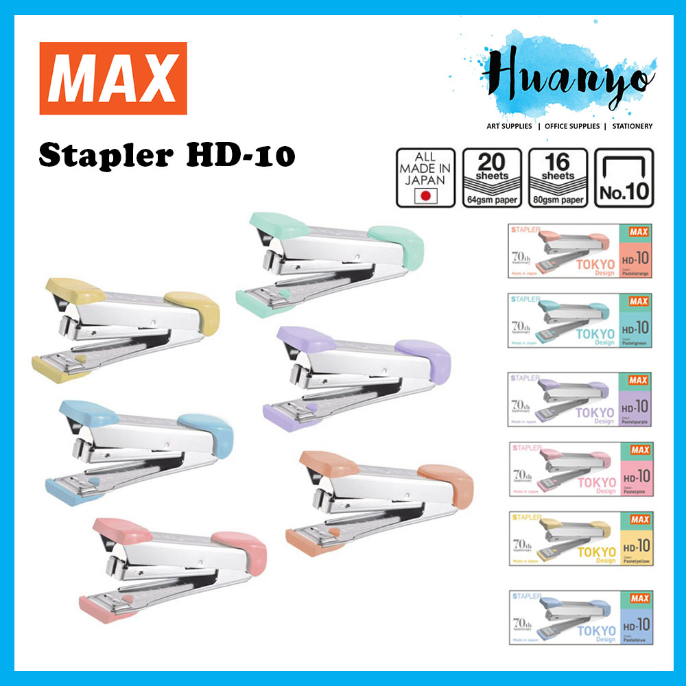 MAX HD-10 Paper Stapler Pastel Colour (Tokyo Design, Pastel Pink/Yellow/Blue/Green/Orange/Purple ...