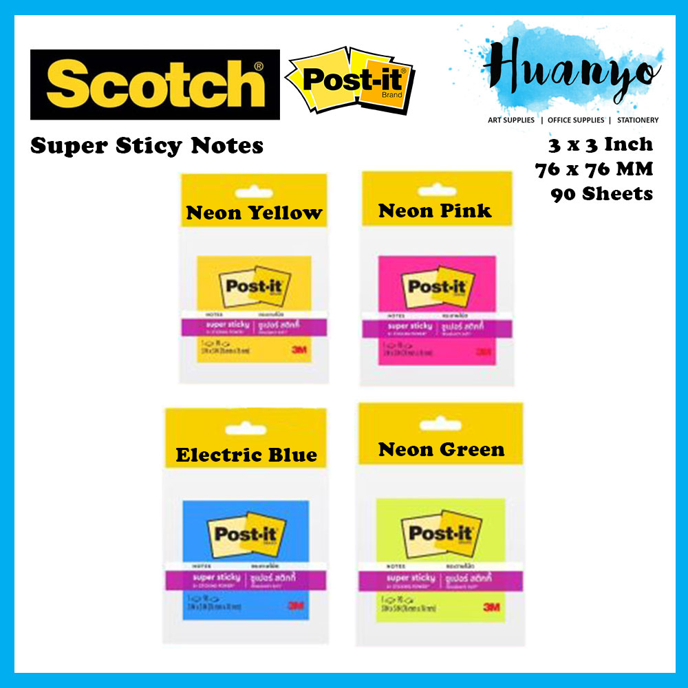 3M Scotch Post-it Neon Colour Sticky Notes 3 x 3 Inch 76 x 76 MM 90 Sheets
