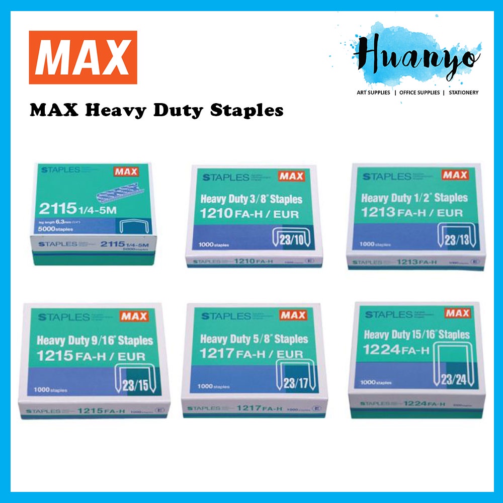 Max Heavy Duty Staples Bullet No. 1210 23/10, 1213 23/13, 1217 23/17