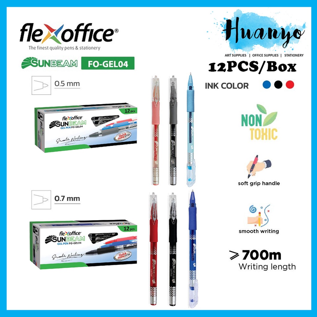 FlexOffice Sunbeam Stick Gel Pen (12PCS/Box) Black/Blue/Red 0.5/0.7MM ...