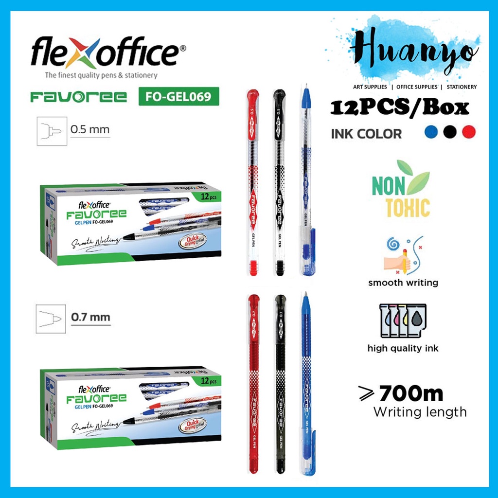 FlexOffice Favoree Stick Gel Pen (12PCS/Box) Black/Blue/Red 0.5/0.7MM 中性水笔 FO-GEL069