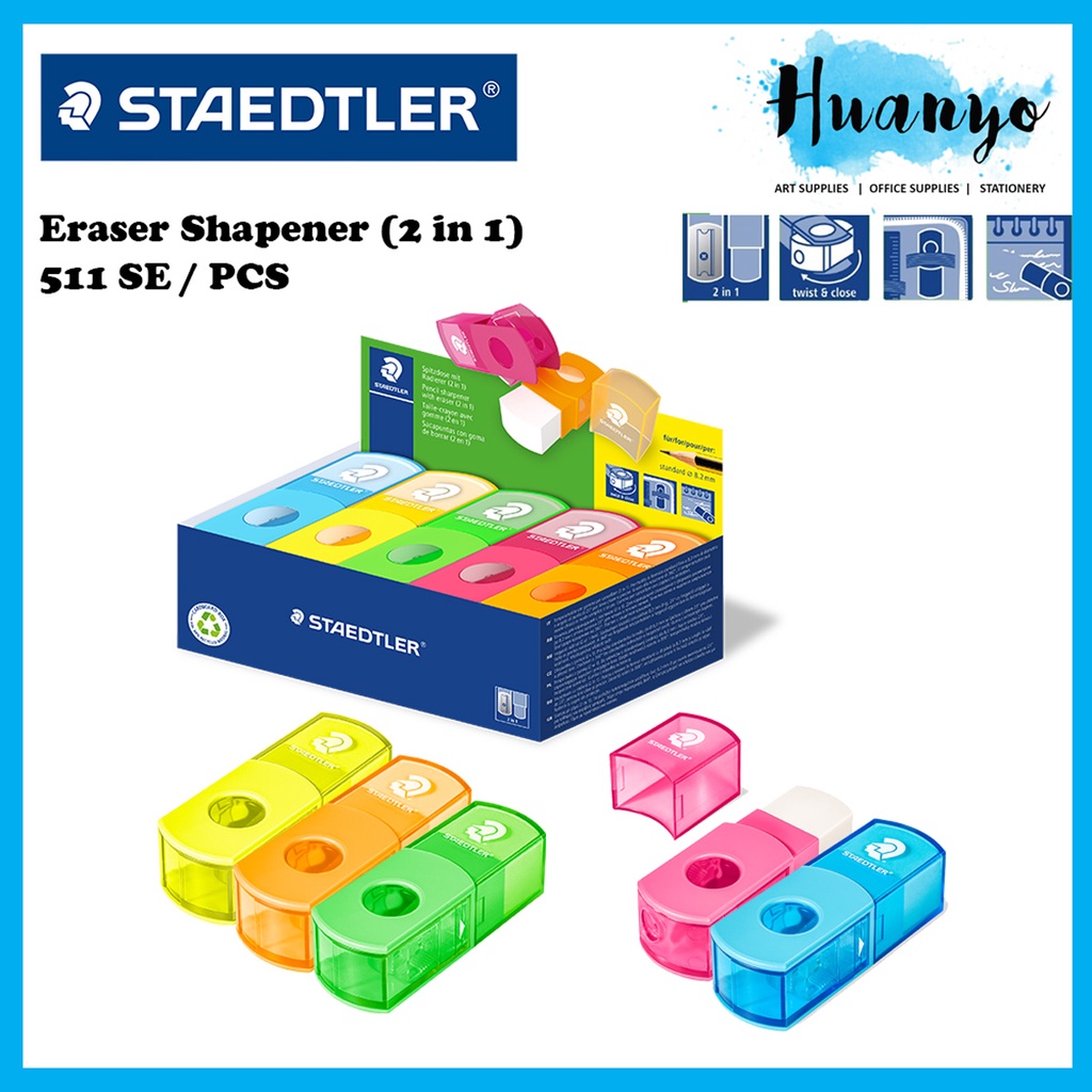Staedtler Pencil Sharpener With Eraser (2 in 1) (Yellow/Orange/Green ...