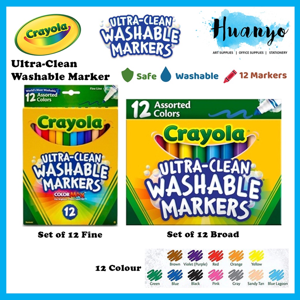 Crayola Ultra-Clean Washable Markers Color Max Set of 12 Fine / Broad Line