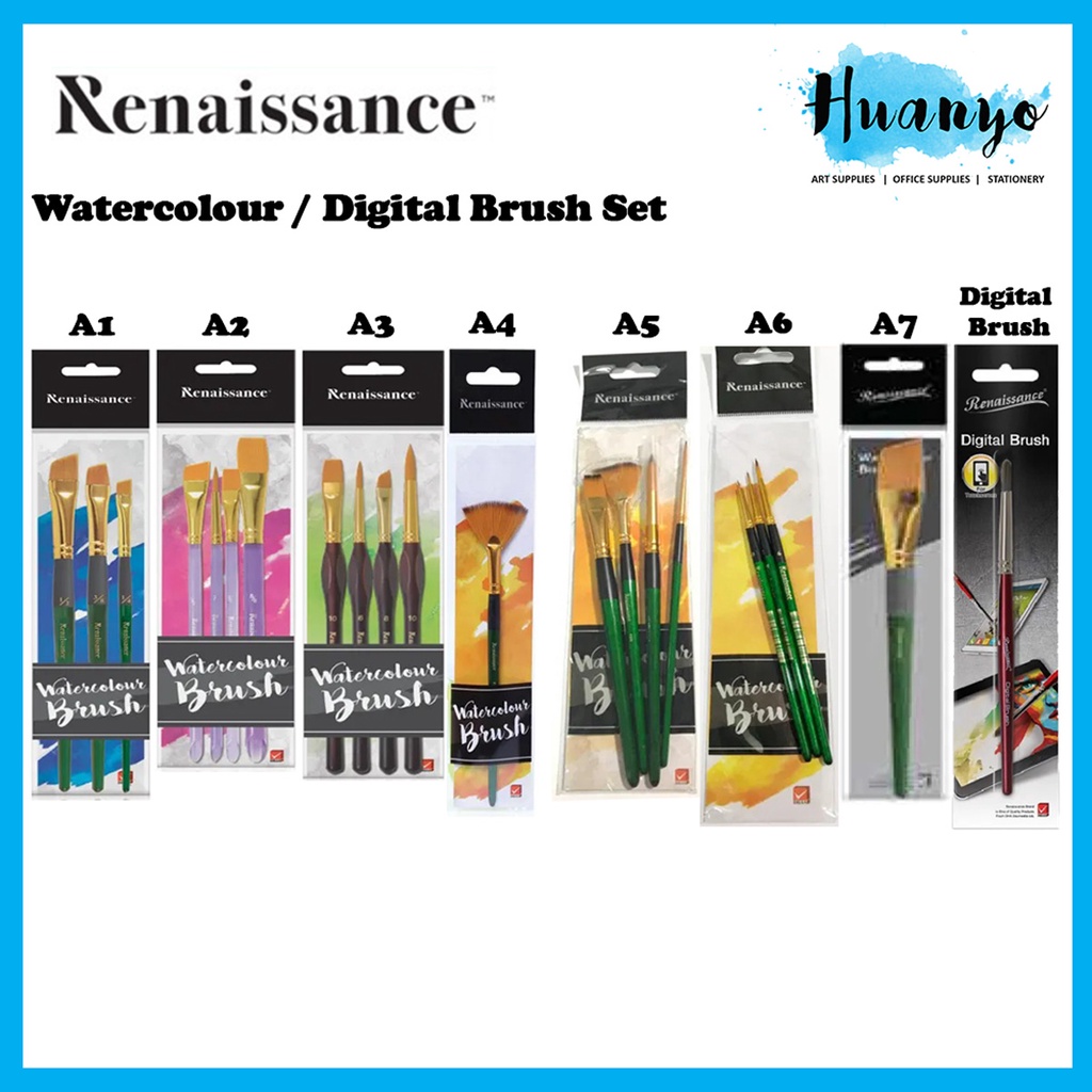 Renaissance Synthetic Nylon Brush Set / Digital Brush For Water Colour ...