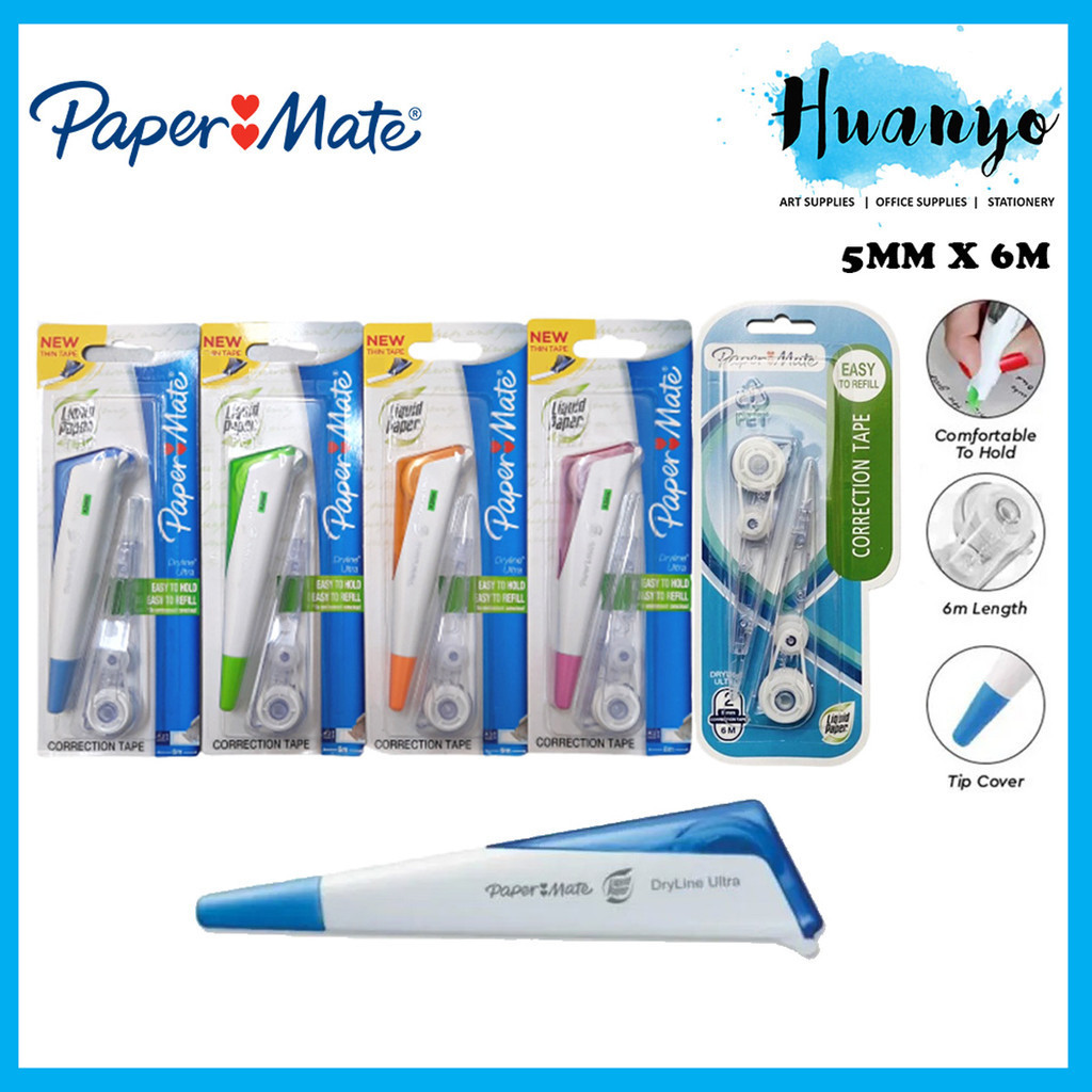 Paper Mate Dryline Ultra Correction Tape + Refill 5MM X 6M Blue / Green ...