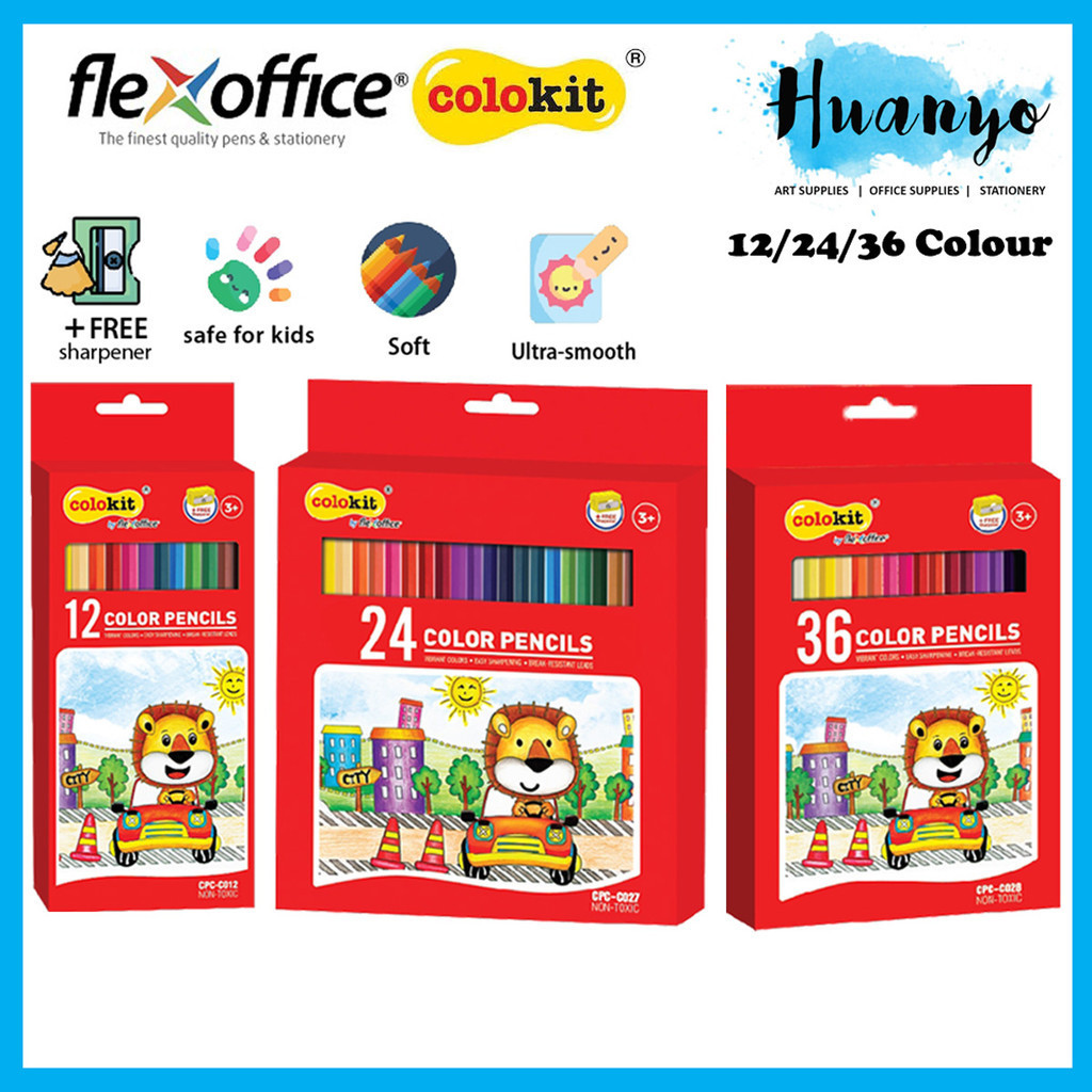 FlexOffice Colokit Colored Pencils Non-Toxic Pre-Sharpened Set of 12/24 ...