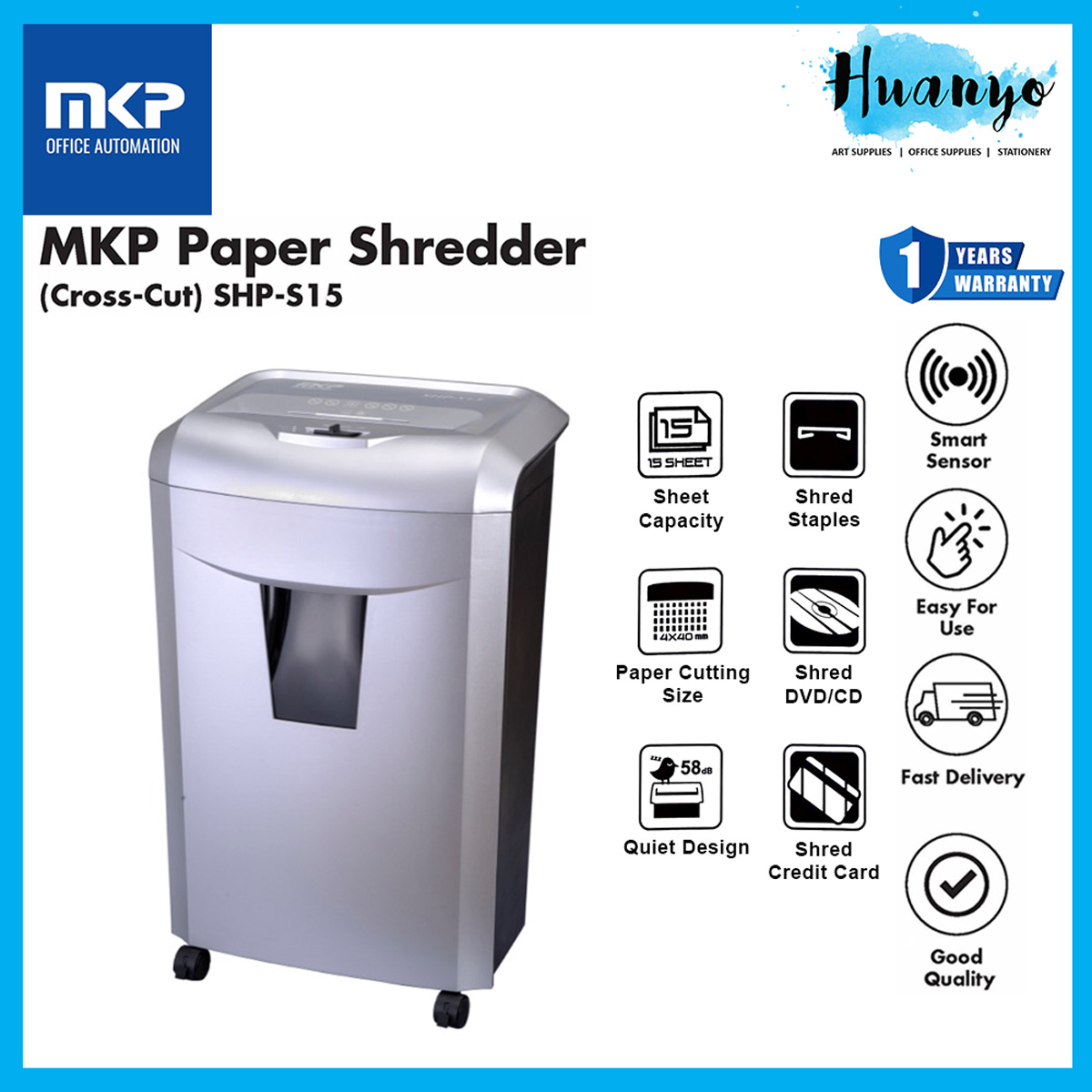 MKP SHP-S15 Paper Shredder with Wastebasket (Cross Cut, Shredder ...