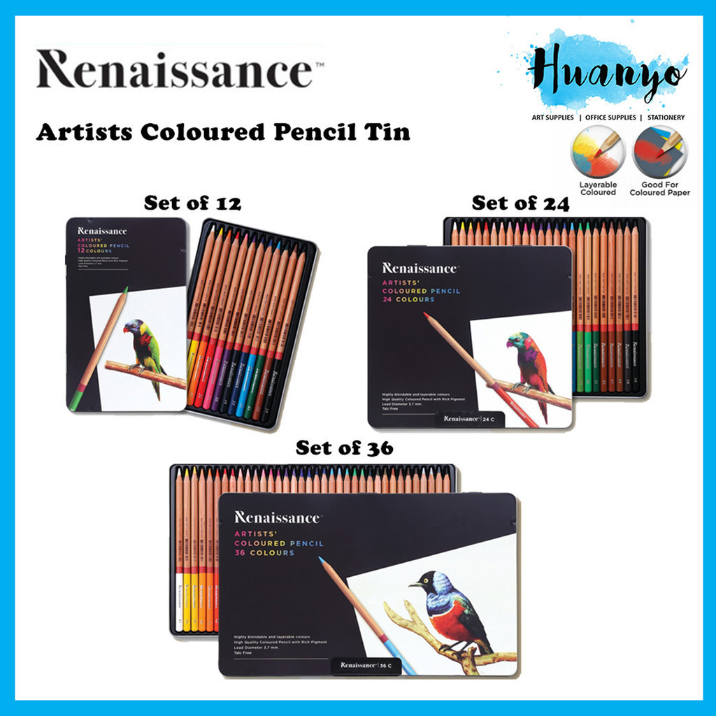 Renaissance Artists' Coloured Pencil Tin (Permanent Colour Set of 12 ...