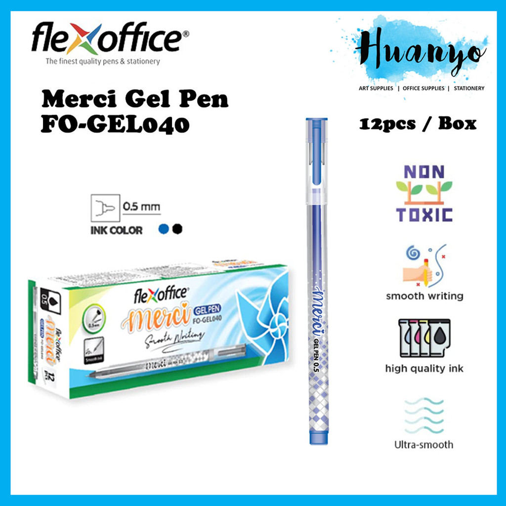 FlexOffice Merci Gel Pen 0.5MM Large Ink Tank Quick Drying Ultra Smooth ...