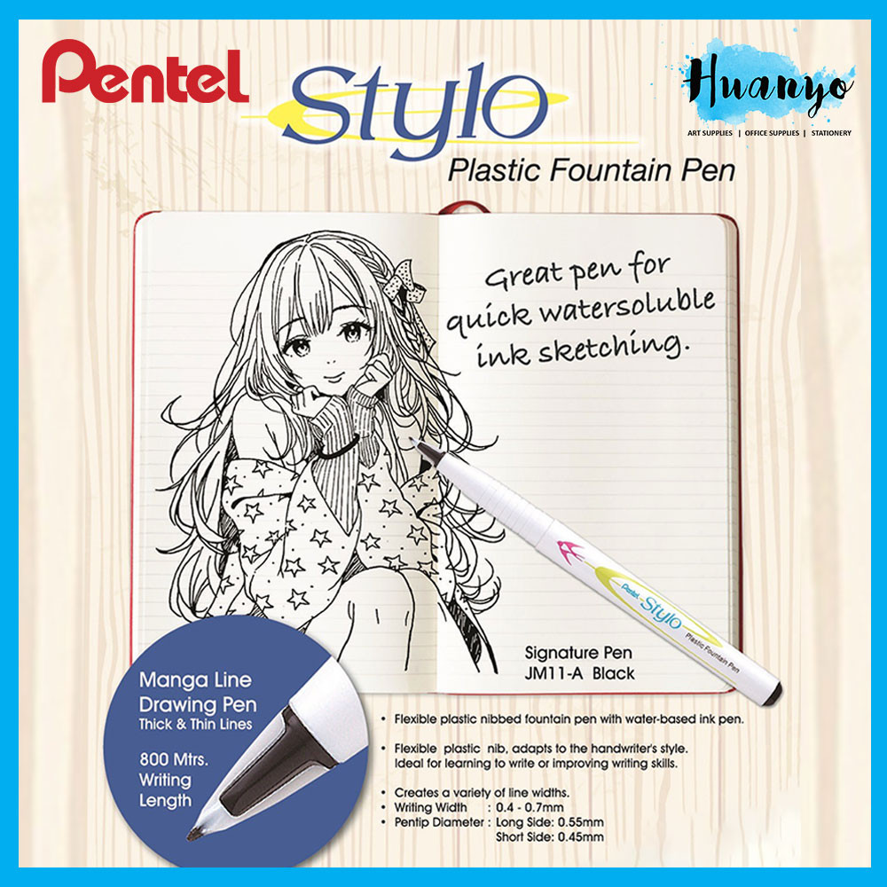 Pentel JM11 Stylo Plastic Fountain Pen (Drawing, Calligarphy & Writing ...